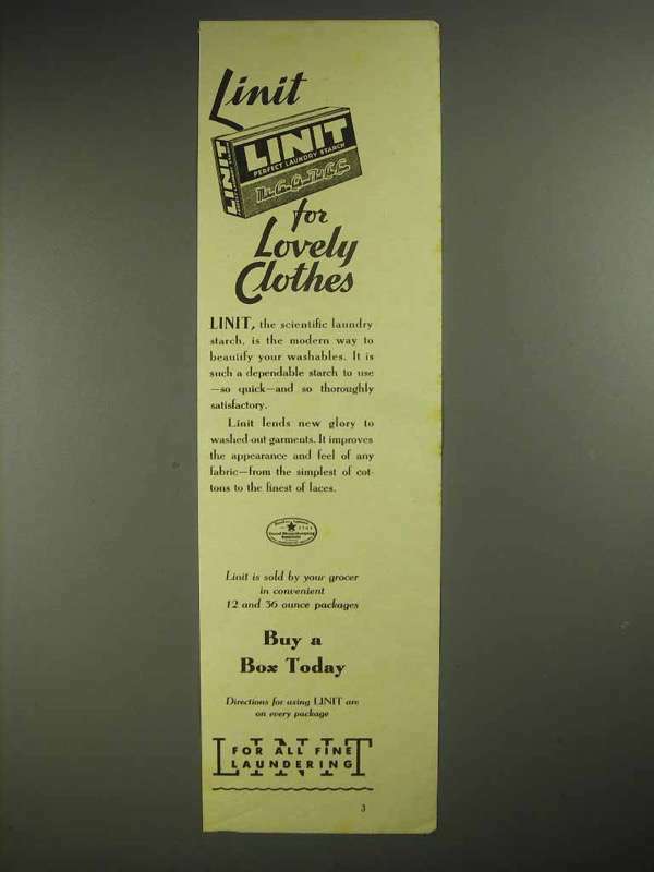 1939 Linit Starch Ad - For Lovely Clothes | eBay
