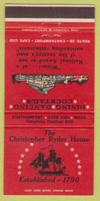Matchbook Cover - Christopher Ryder House Chathamport MA 30 Strike | eBay