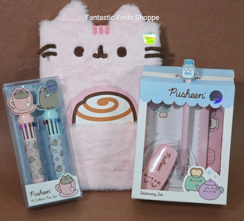 Pusheen the Cat Pink Furry Notebook + 10 Color Pen 2Pack + Stationery ...