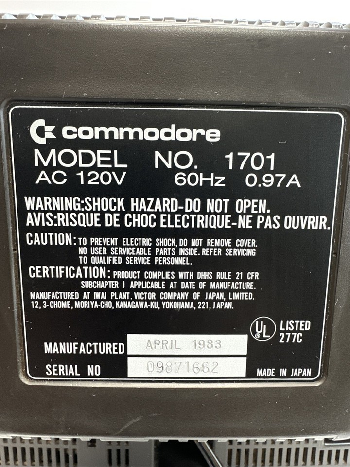 Commodore Model 1701 Video Color Monitor - Works! - For Vic20 C64 Atari ...