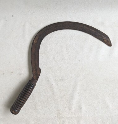 Vintage Hand Scythe Sickle Cutter Harvest Knife Wood Handle Farm Tool ...