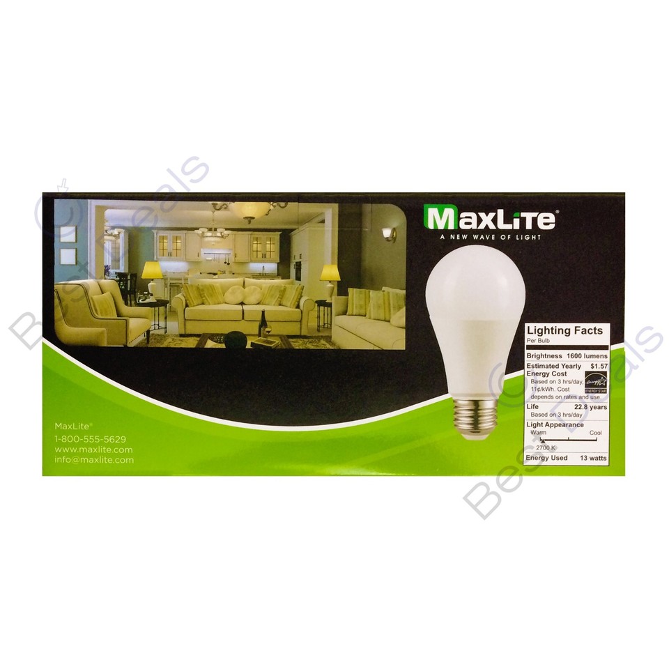 16-Maxlite 100W replacement 13W Light Bulb LED Soft White A19 2700K ...