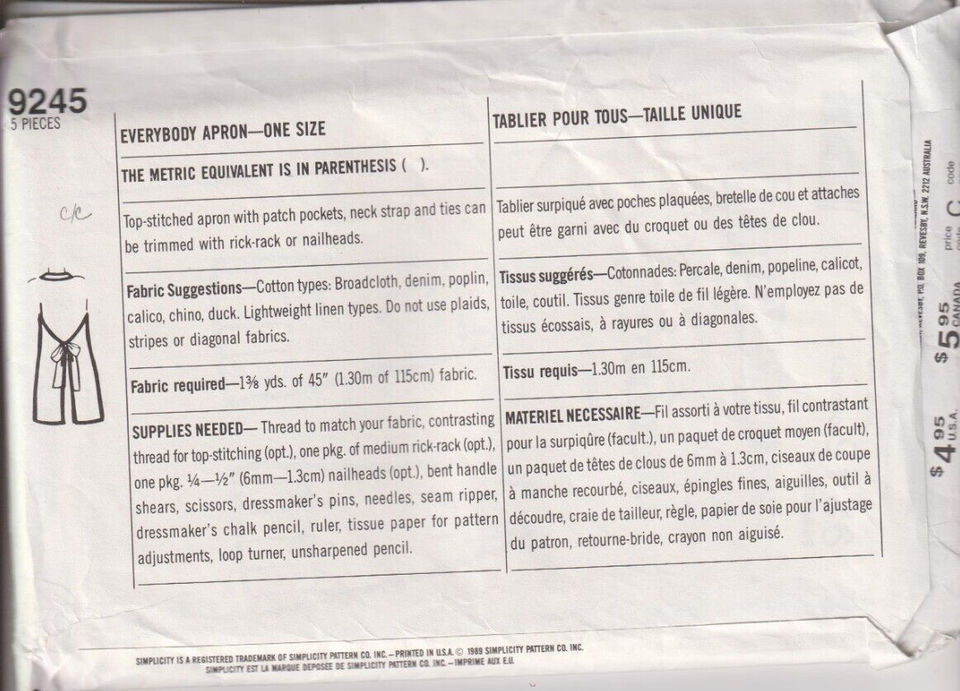 9245 SIMPLICITY - Butchers APRON - UNISEX One Size | eBay