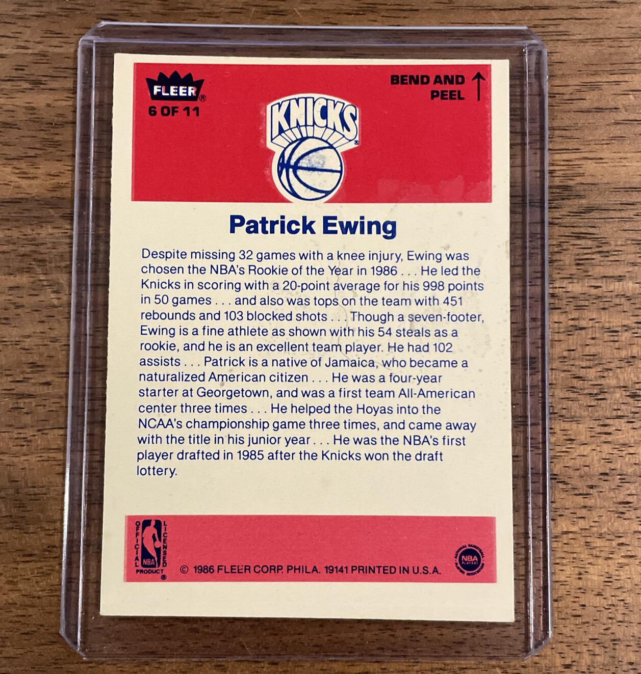 Patrick Ewing rookie card - 1986 Fleer Stickers #6 New York Knicks HOF ...