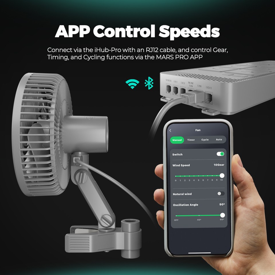 2Pcs Mars Hydro 6'' Grow Tent Fan Auto-Oscillating Smart Clip Fan APP ...