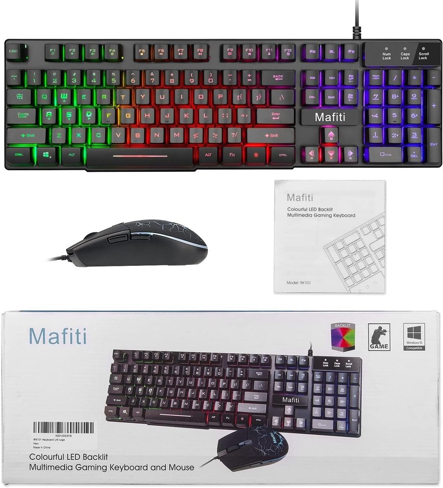RK101 Computer Keyboard Mouse Combo Wired, RGB Backlit USB Keyboard for ...