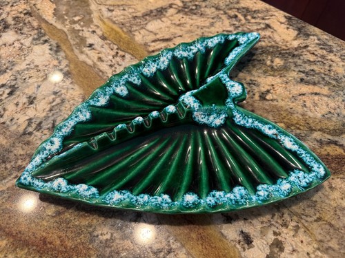 Vintage MCM Ceramic Leaf Ashtray Green Blue Elephant Ear Taro Leaf Tiki ...
