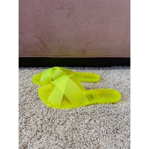 Qupid - Neon Yellow Jelly Criss Cross Slide Sandals | eBay
