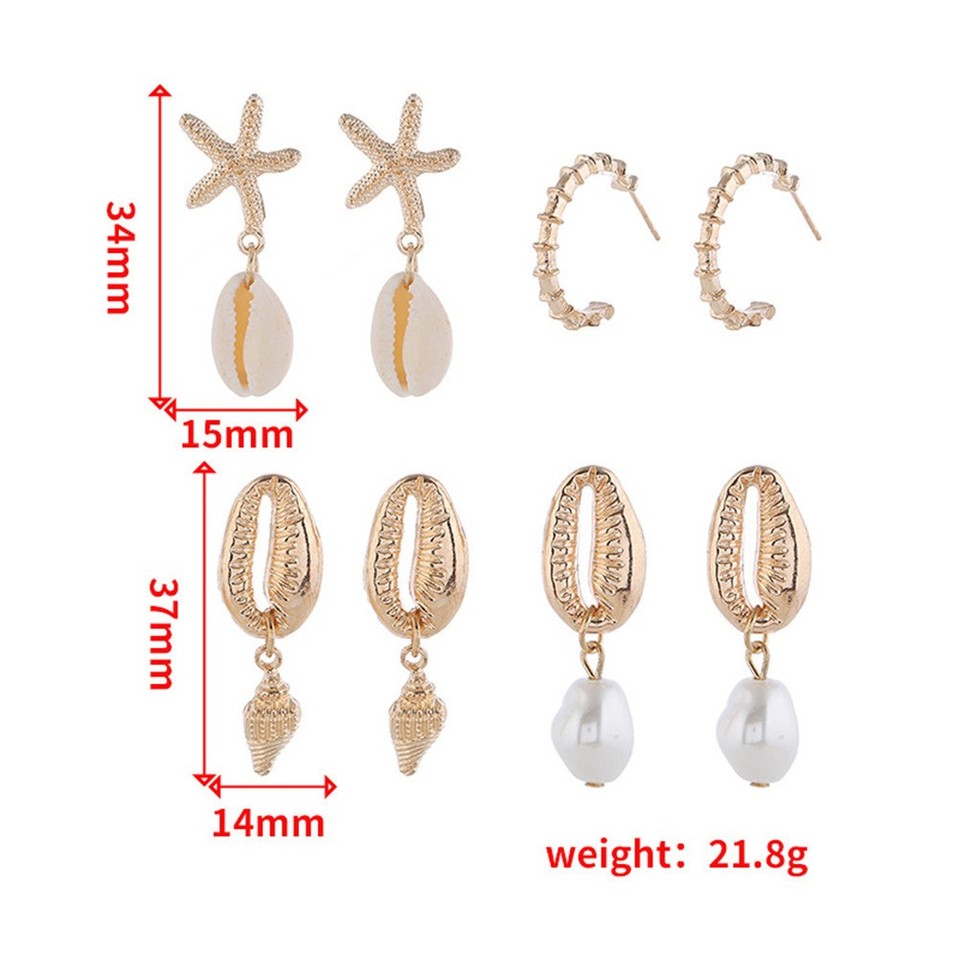 pcs Shell Earrings Alloy Conch Earrings Hawaiian Style Earbobs Bohemia ...