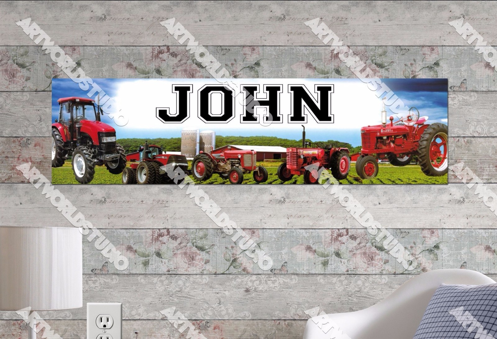 Personalized/Customized Red Tractors Name Poster Wall Art Decoration ...