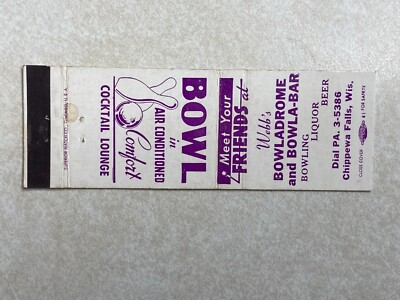 AR230 Vintage Matchbook Cover Bowladrome and Bowla Bar Bowling Alley ...