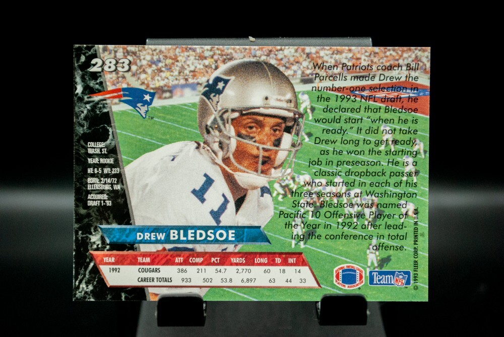 1993 Fleer Ultra Drew Bledsoe Rookie New England Patriots Card #283 | eBay