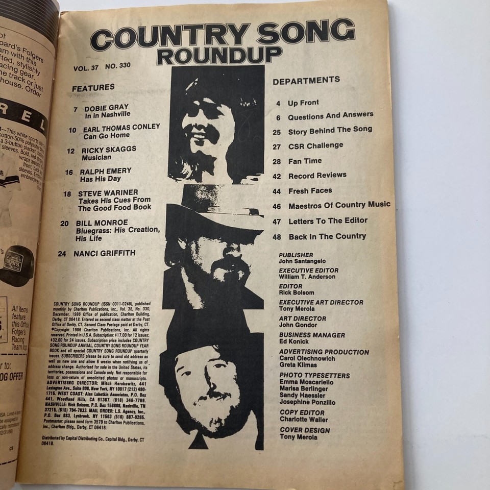 VTG Country Song Roundup Magazine January 1987 Ricky Skaggs & Bill ...