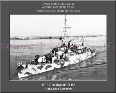 USS Crosley APD 87 Personalized Canvas Ship Photo Print Navy Veteran ...