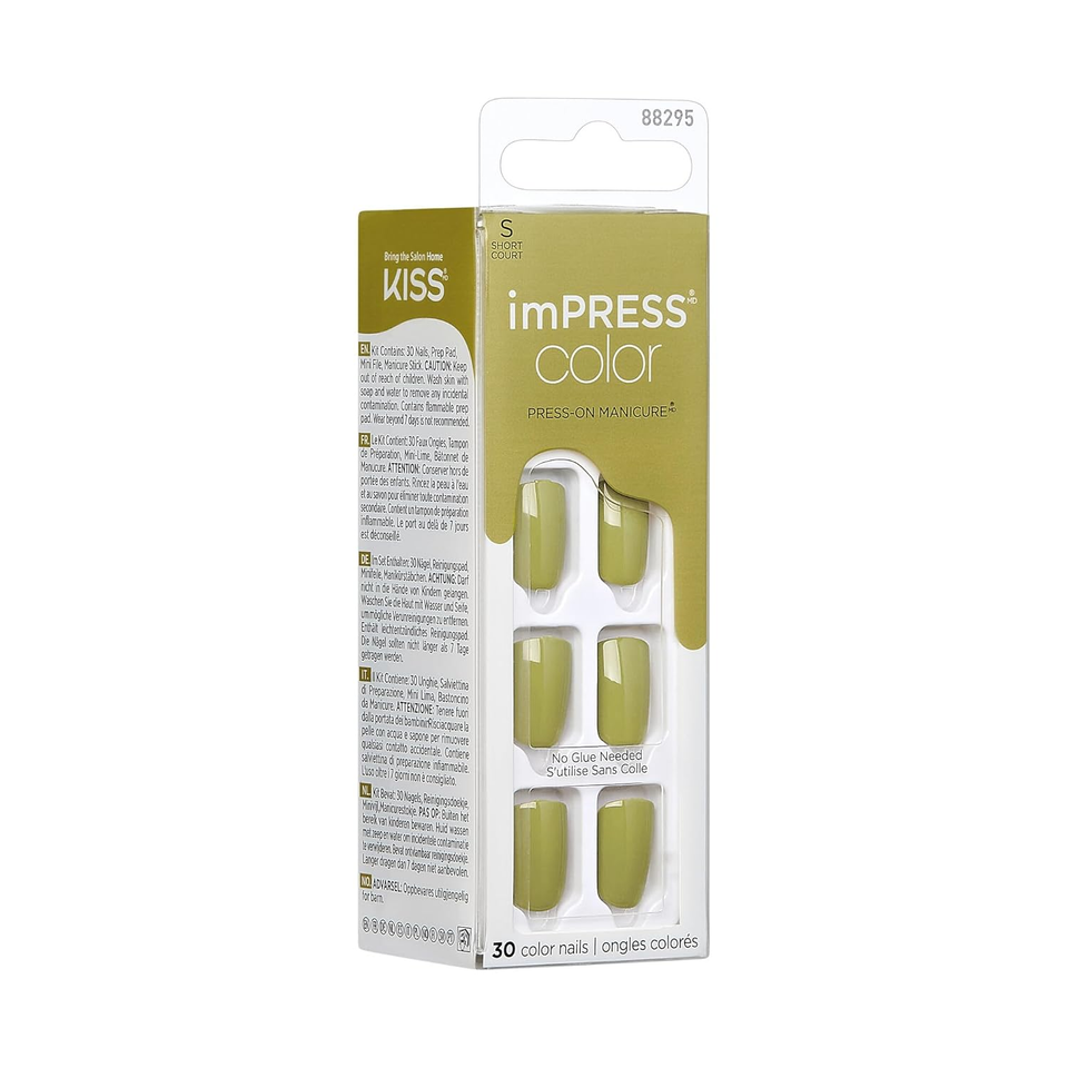 Impress Color No Glue Mani 30 Pcs Press on Nails, Olive Green, Short ...