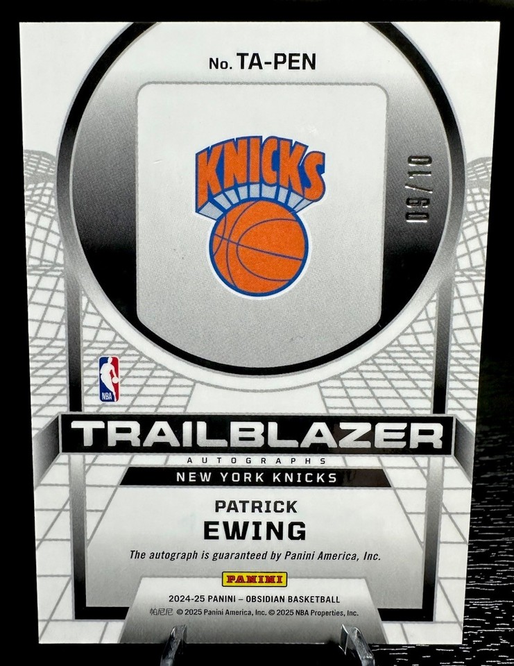 2024-25 Panini Obsidian Patrick Ewing Trailblazer Autographs Auto /10 ...