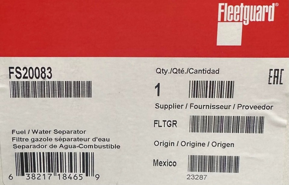 FS20083 / FS20385 Genuine Fleetguard Fuel/ Water Separator Filter OEM ...