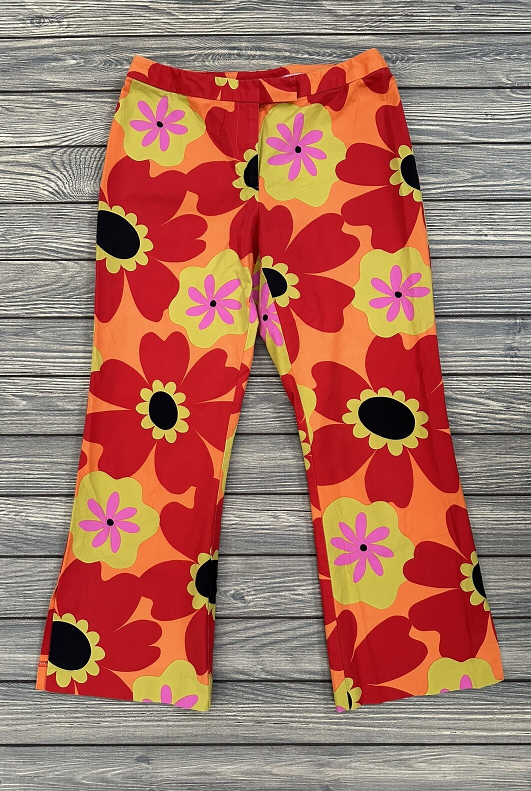 Ivy Jane Multicolor Flower Power Pants Crop Flare 6 Slit Cuff Mint! | eBay