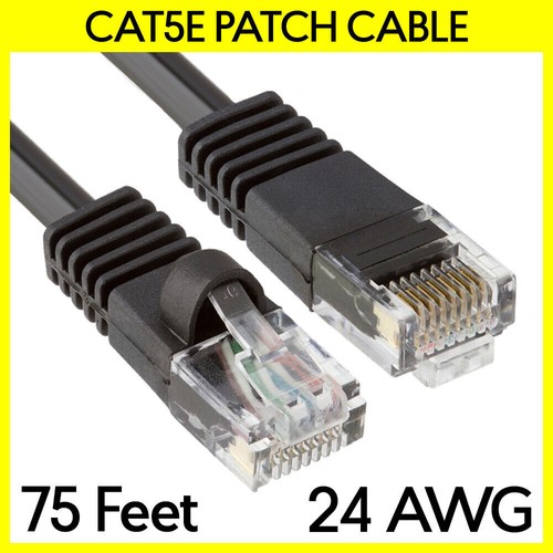 75FT Cat5e Ethernet Patch Cord Black LAN Internet Cat 5e Cable RJ45 ...