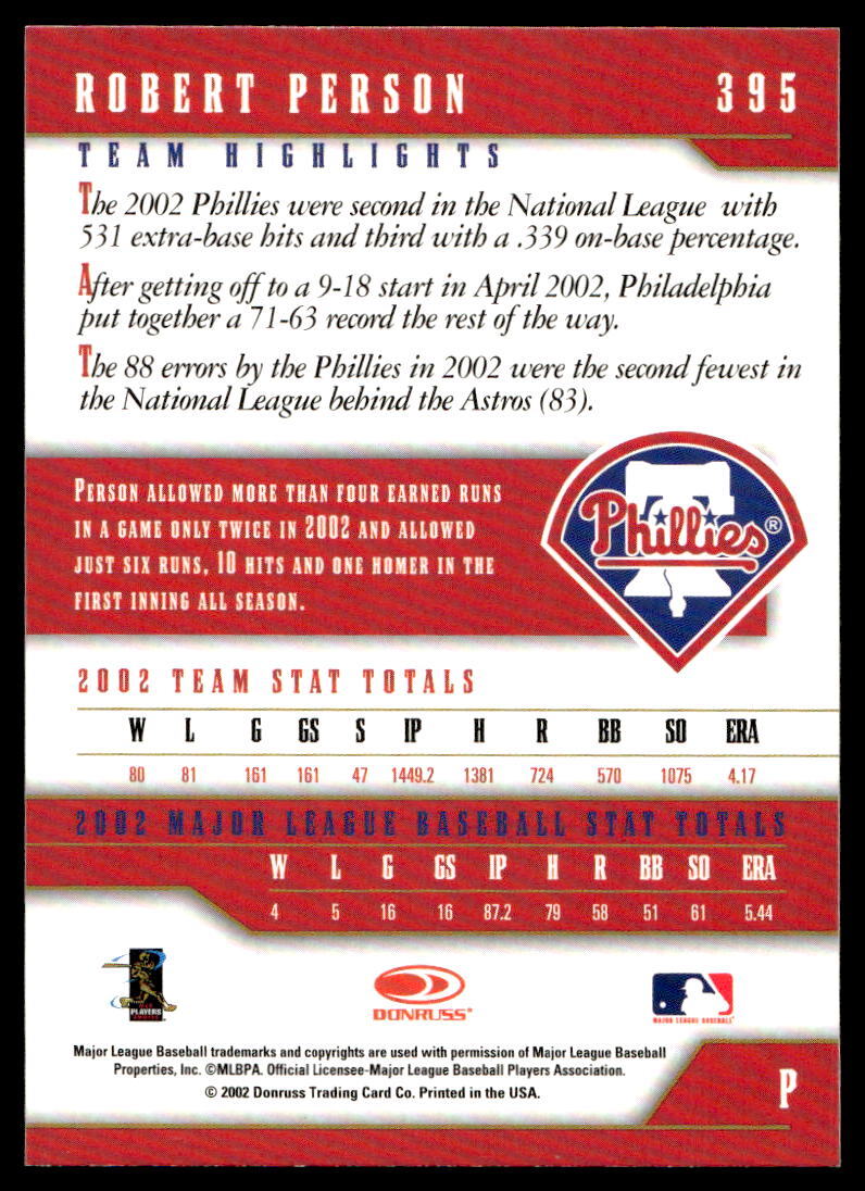 2003 Donruss Team Heroes - #395 Robert Person for sale online | eBay