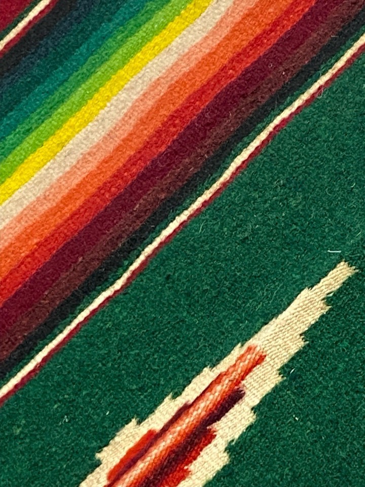 Vintage Handwoven Mexican Serape Runner ~ 33”x16” Green Wool Southwest ...