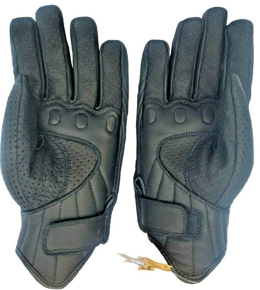 Motorcycle Summer Gloves Leather Perforated Rider Snug Biker Protection ...