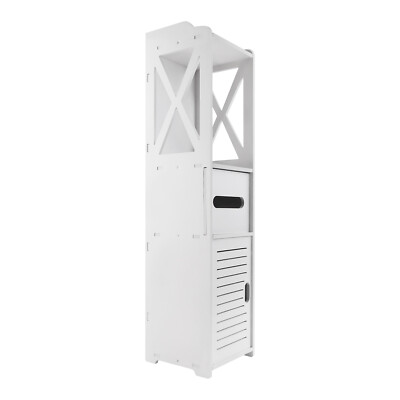 Waterproof Bathroom Cabinet Rack Free Standing White Floor Storage Unit ...