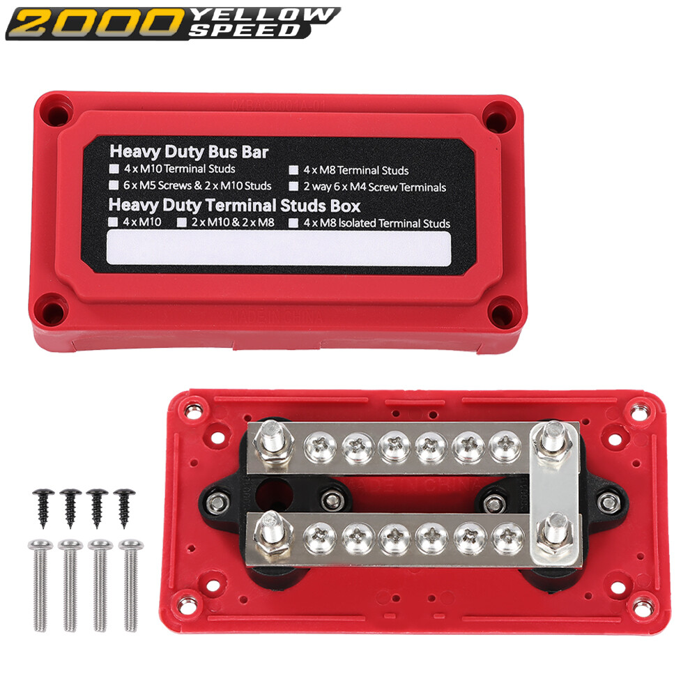Red 12V 12 Terminal Ground Power Distribution Junction Block Heavy Duty ...