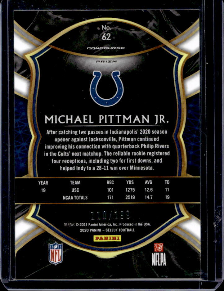2020 Select Michael Pittman Jr Concourse Tri Color Prizm Rookie Card RC ...