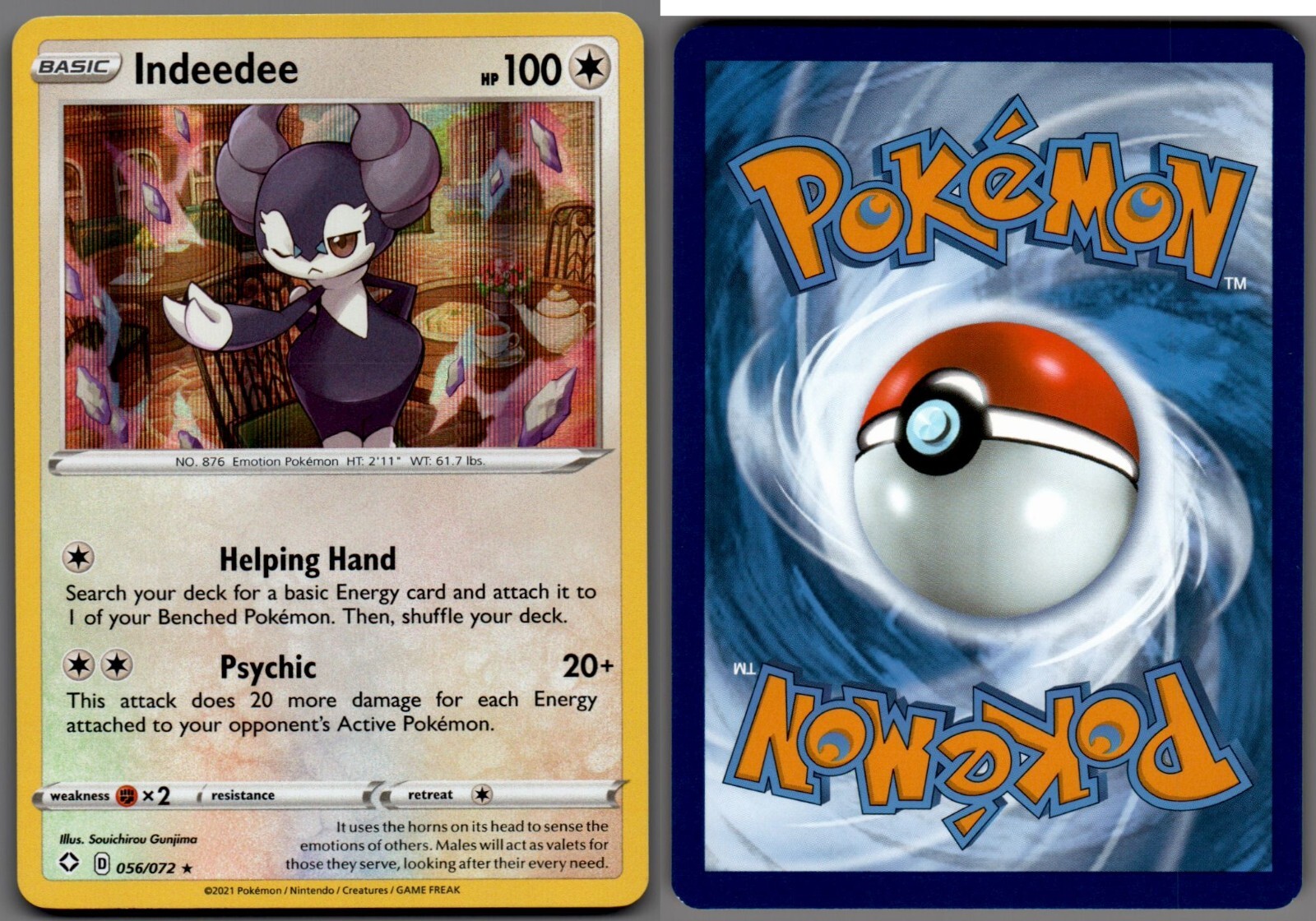 2021 Pokemon, Shining Fates, #056/072 Indeedee, Holo Rare | eBay