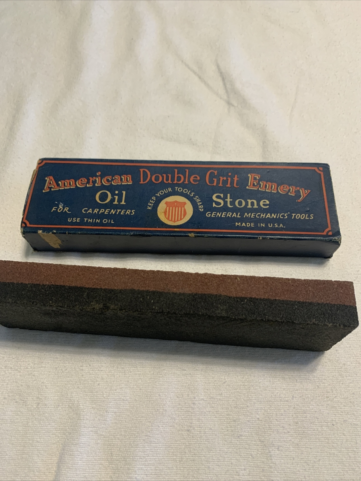 Vintage American Double Grit Emery Oil Stone In Original Box Made In ...