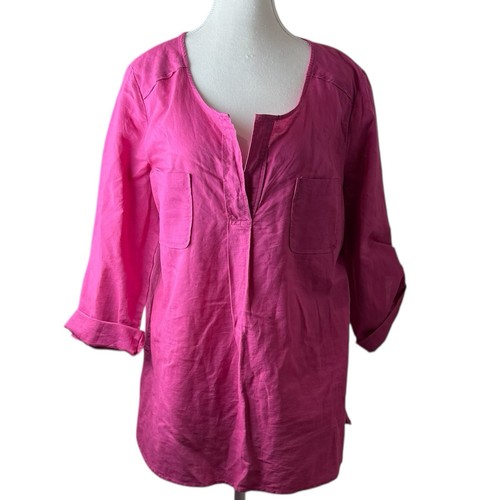 Max Studio Linen Blend Tunic Top L Hot Pink 55% Linen 45% Cotton | eBay