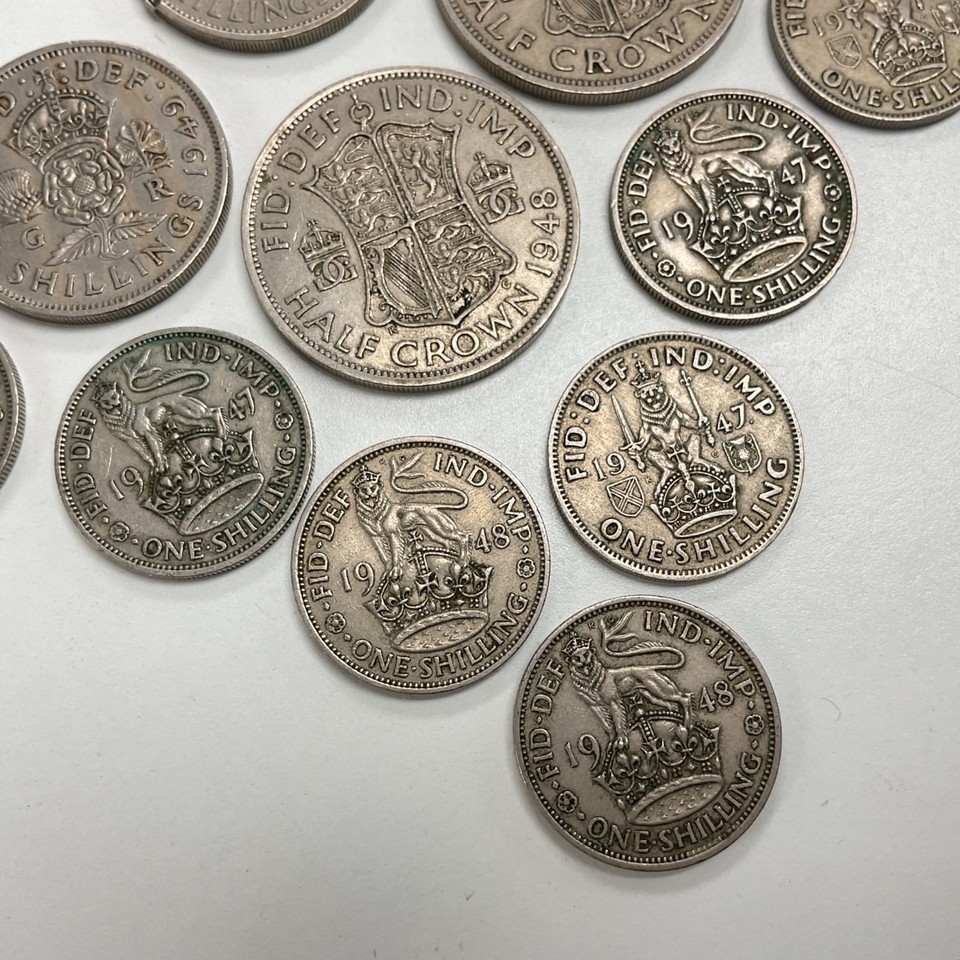 1947-1956 Vintage UK Coins w/ One & Two Shillings and Half Crowns *VG ...
