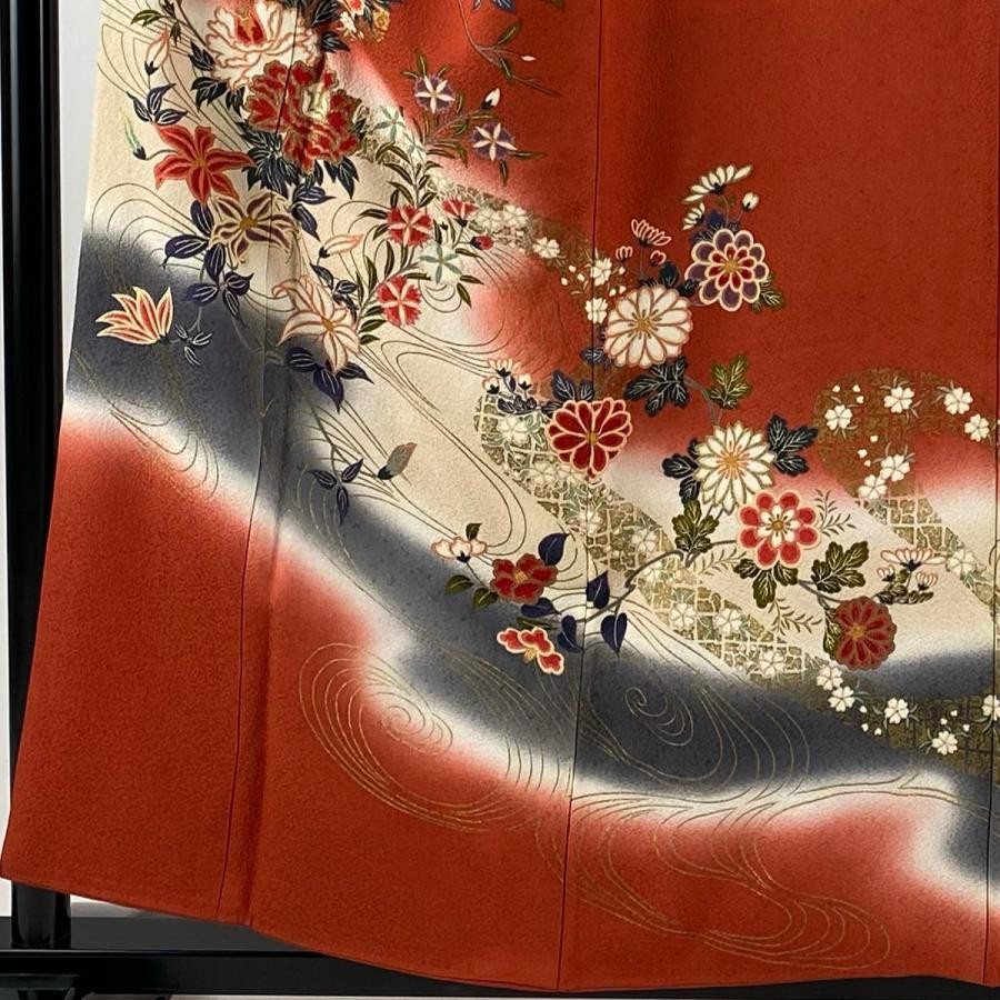 JAPANESE KIMONO HOMONGI VERMILION 157.5cm 5 ft 2 in PURE SILK AA7152 | eBay