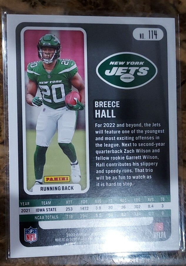 2022 Absolute Silver #114 Breece Hall ROOKIE CARD. Iowa State, NY JETS ...