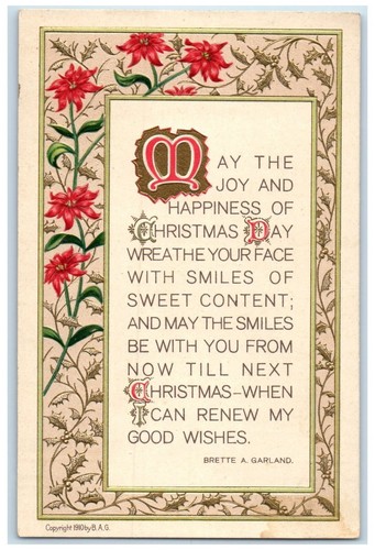 c1910's Christmas Message Brette Garland Poinsettia Flowers Embossed ...