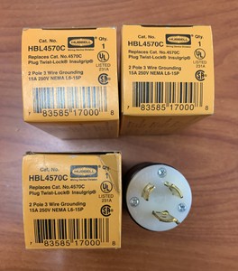 HUBBELL HBL4570C, TWIST-LOCK GROUNDING PLUG, 15 A, 250 V, **LOT OF 3 ...