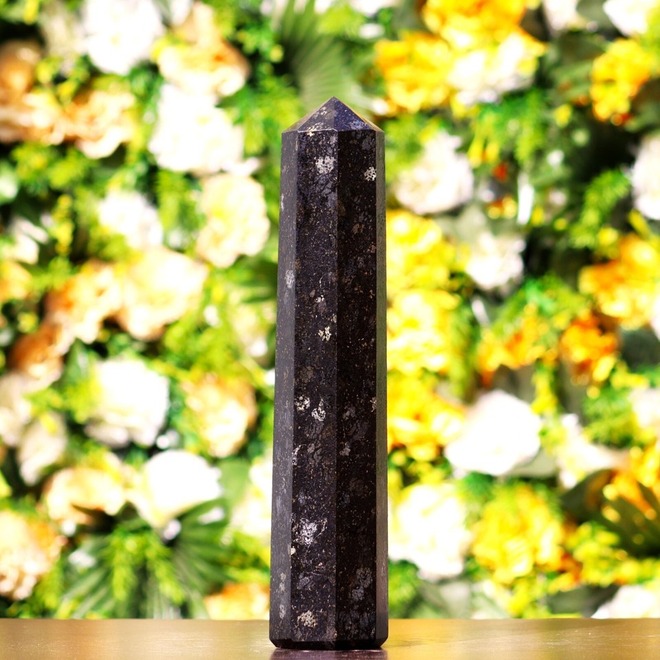 275MM Black Coppernite Crystal Healing Tower Chakra 8 Faceted Gemstone ...