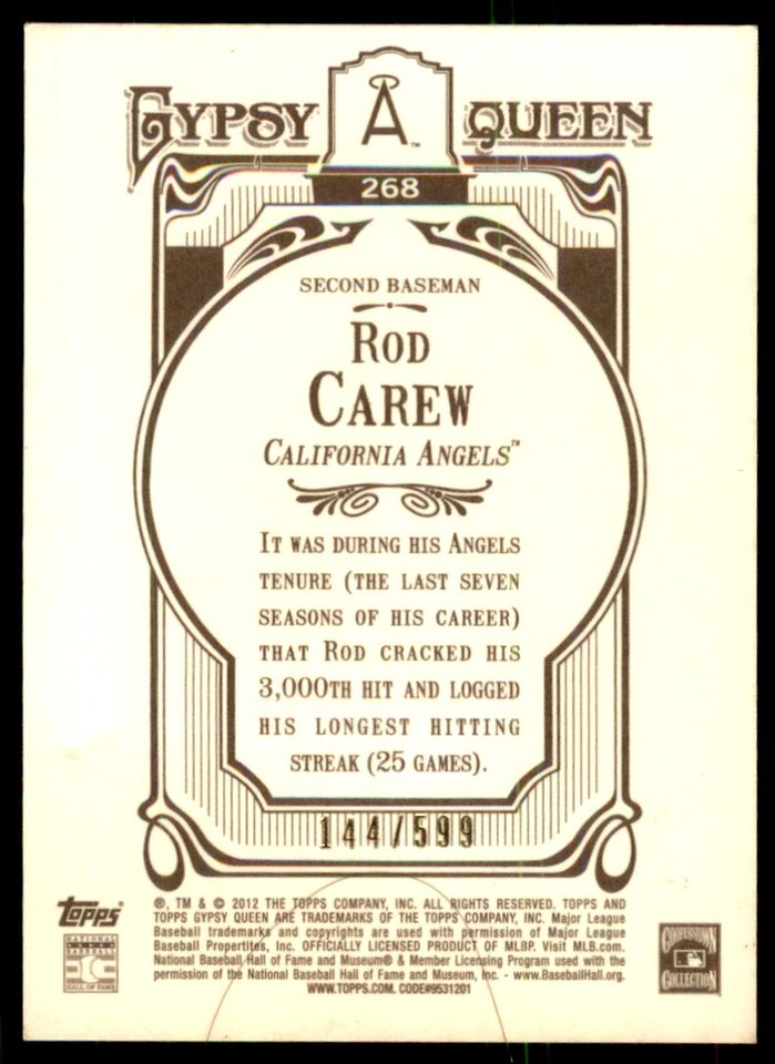 2011 Topps Gypsy Queen Rod Carew 144/599 Anaheim Angels #268 | eBay