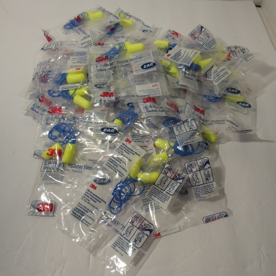 3M E-A-R Soft Yellow Neons Foam Ear Plugs NRR33 33dB 312-1250, 25 Pair ...