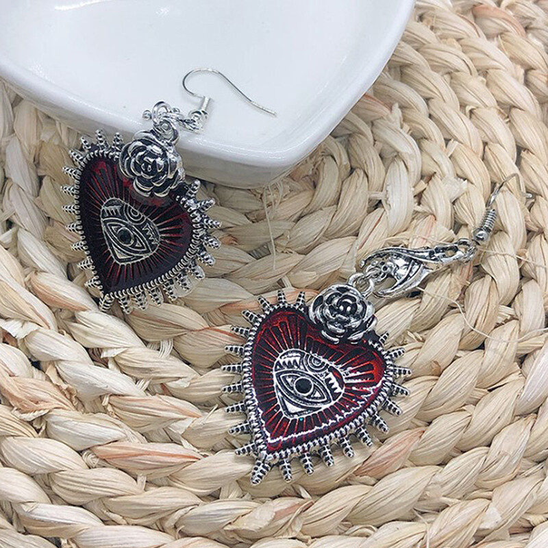 Dark Goth Drop Earring Jewelry Blood Rose Heart Oil Bat Gothic EarrinCX ...