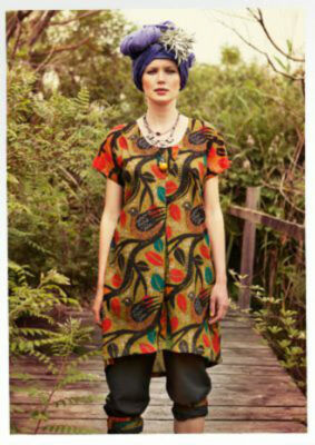 GUDRUN SJODEN ECO COTTON MULTICOLORED FRONT PLEAT BOTANICAL PRINT DRESS ...