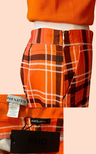 FHQ Collection - Orange & Black Plaid Palazzo Wide-Leg Trouser Pants ...