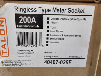 40407-025F SIEMENS TALON 3PHASE, 7 JAW, NEMA 3, 200 AMPS | eBay