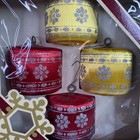 Vintage Pyramid Drum Ornaments Satin Sheen Christmas Glitter Gold Red ...