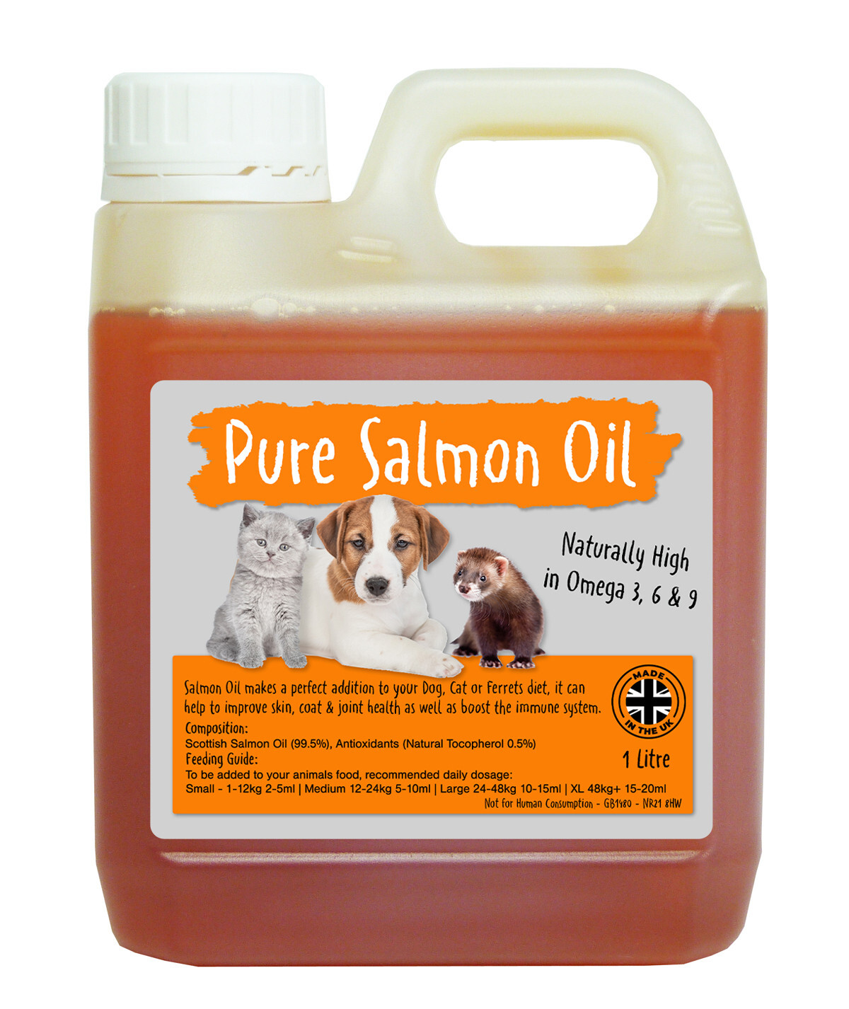 Pure Salmon Oil 1 Litre - 100% Pure Oil for Dogs, Cats & Ferrets, Omega ...