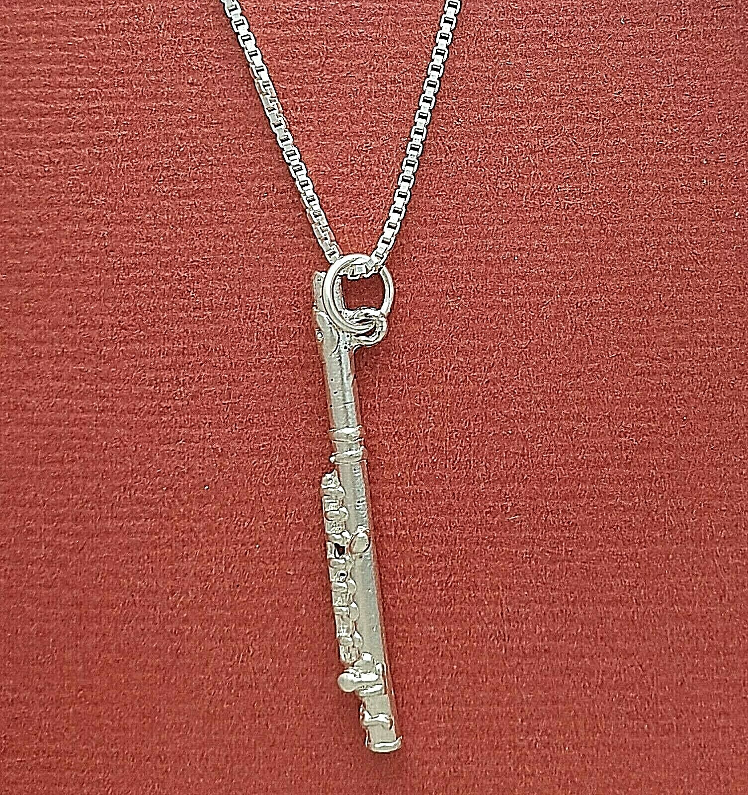 Sterling Silver Flute Necklace Solid 925 Charm Pendant and Chain Gift ...