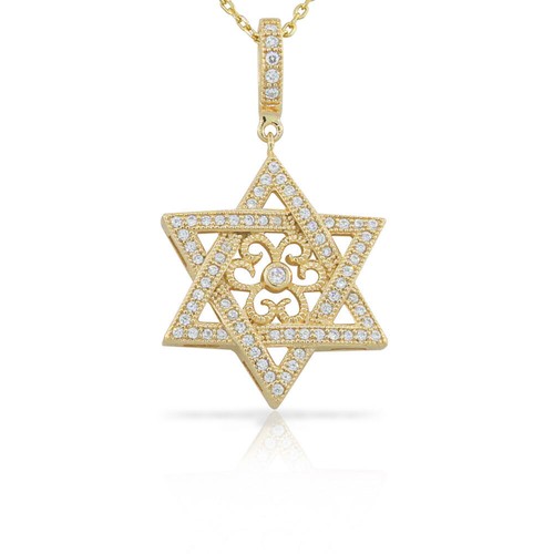 925 Sterling Silver Jewish Star of David CZ Filigree Pendant Necklace ...