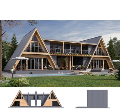 86’x49’ 4 Beds, 4 Baths Double A-Frame House Architecture Plans PDF ...