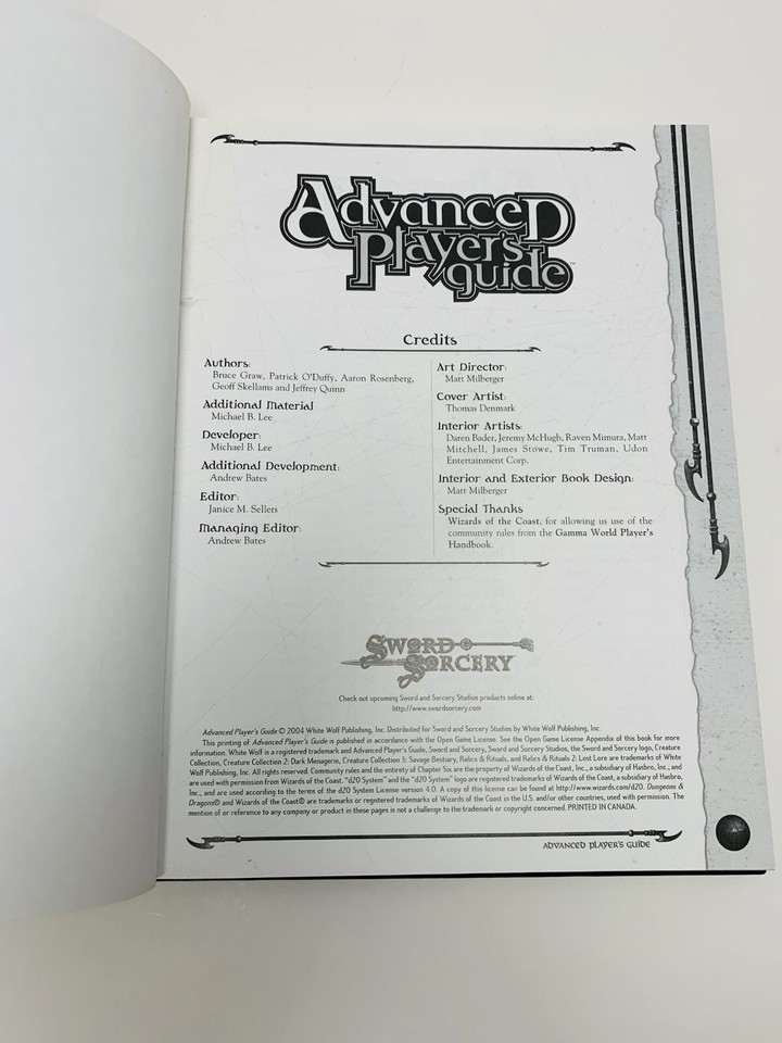 Sword & Sorcery Advanced Player’s Guide for 3.5 ed 2004 White Wolf Pub ...